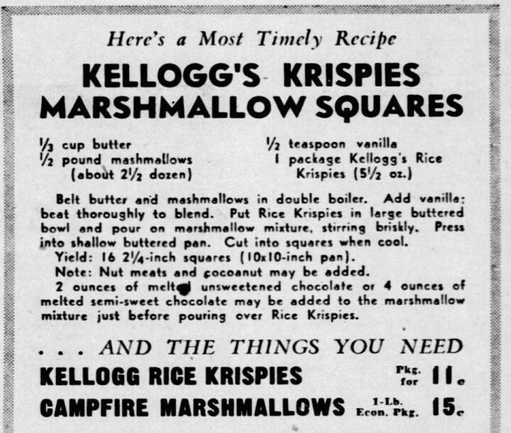 Original Rice Krispie Treat Recipe 1940s - The Vintage Cook