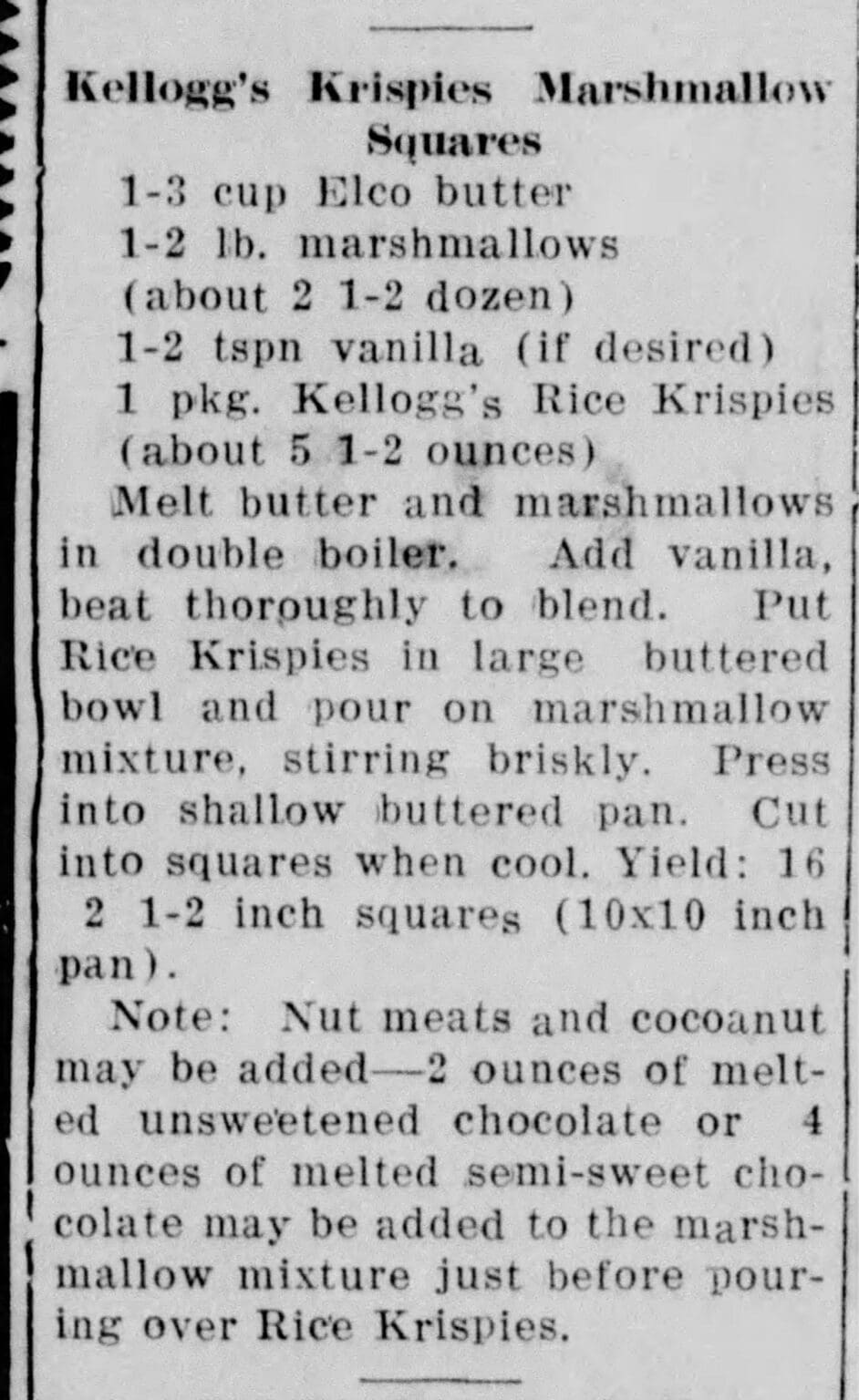 Original Rice Krispie Treat Recipe 1940s - The Vintage Cook